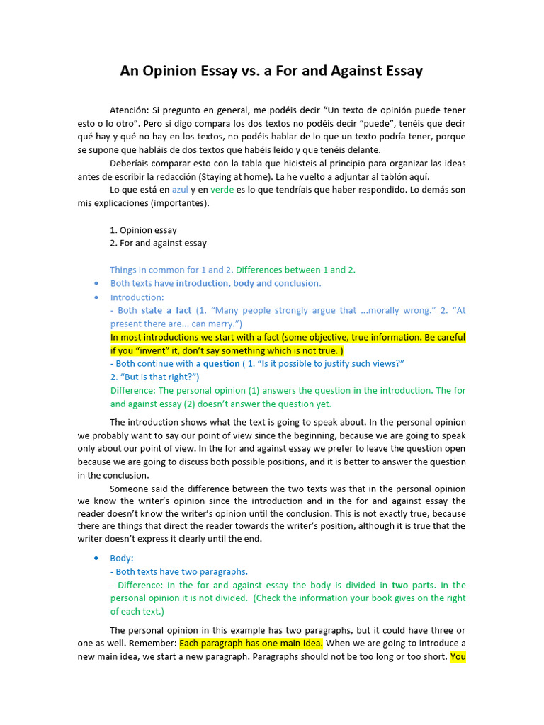Essay Writing: Opinion vs. Debate | PDF | Argument | Paragraph