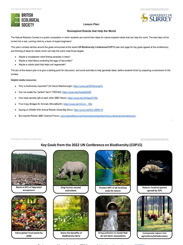 Lesson Plan - NaturalRoboticsContest | PDF | Brainstorming | Ecology