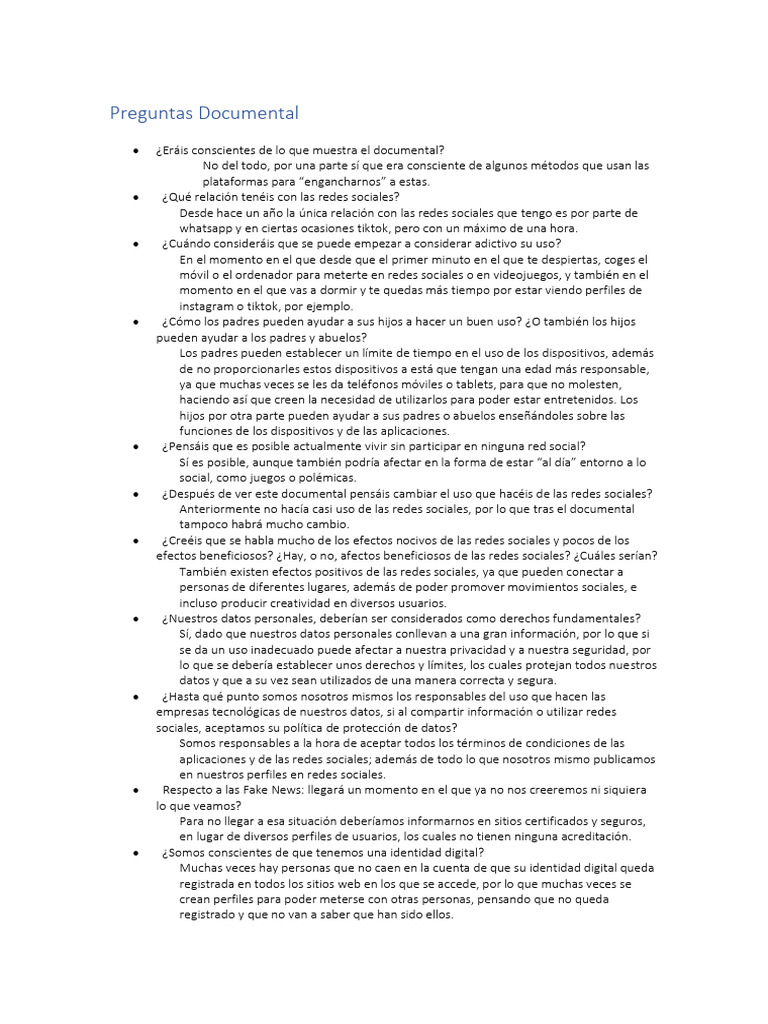 Preguntas Documental | PDF | Servicio de redes sociales | Informática