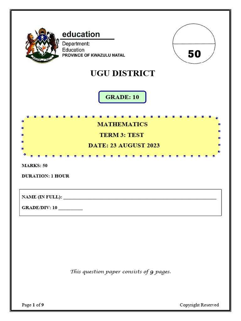 Grade 10 T3 Test Final | PDF