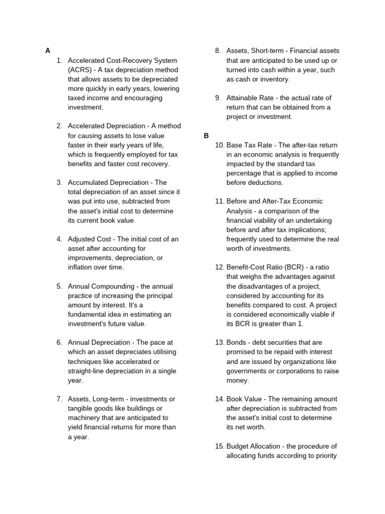GLOSSARY OF TERMS | PDF | Depreciation | Net Present Value