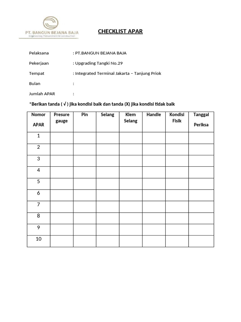 Checklist Apar Itp New | PDF