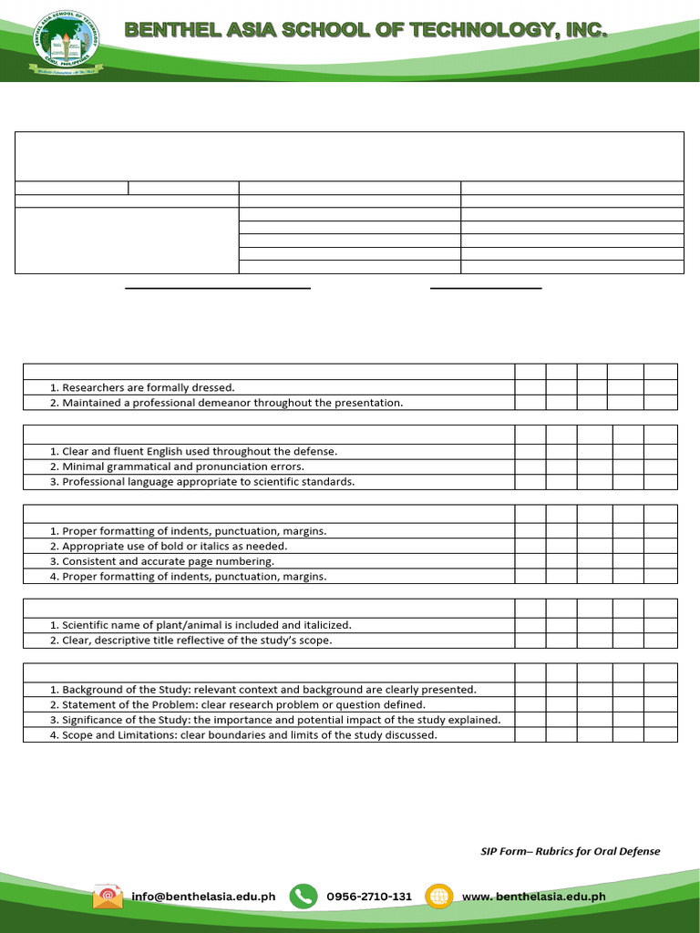Oral Defense Evaluation Rubric | PDF | Methodology | Hypothesis