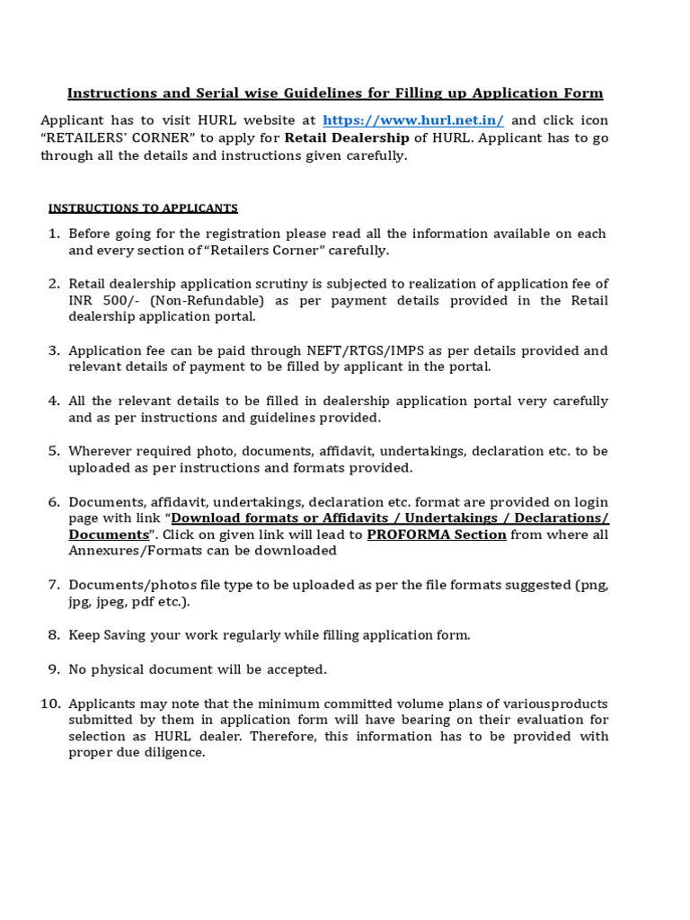 Instructions Guidelines For Filling and Submitting Dealership Application Formpdf | PDF | Sole ...
