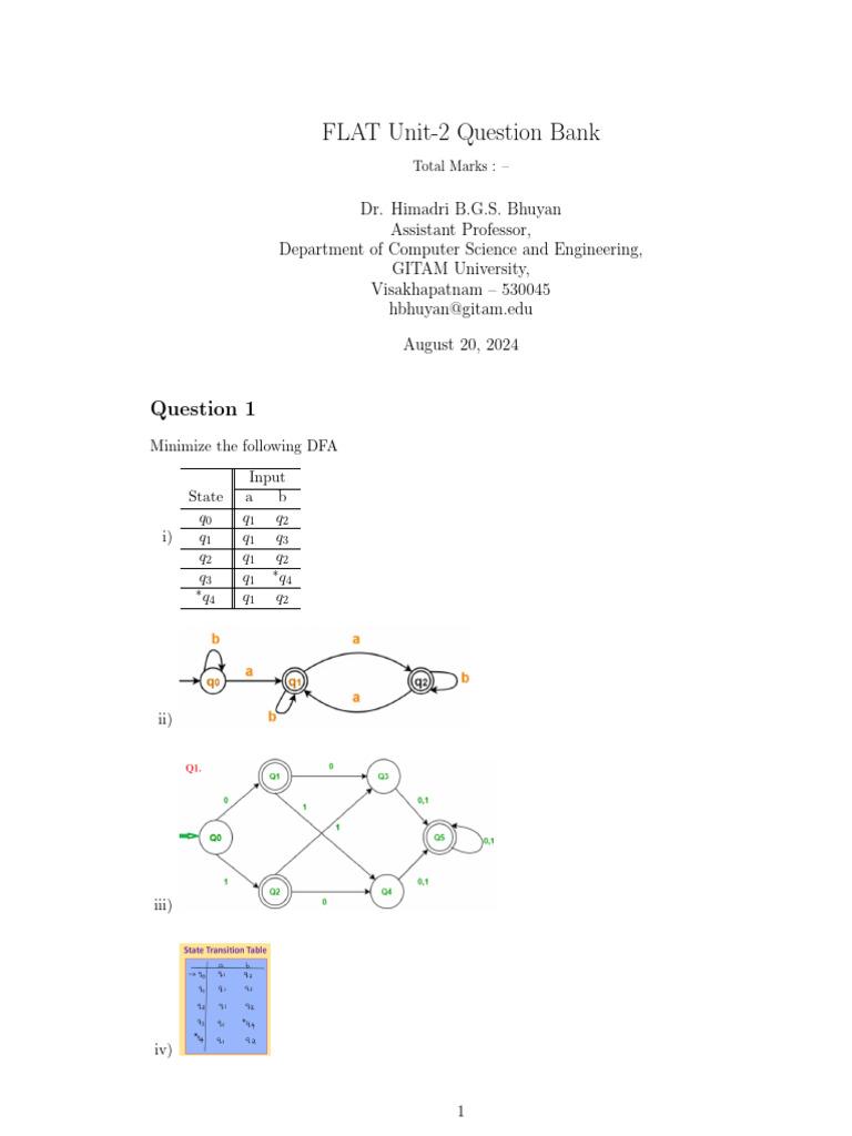 FLAT Unit-2 Computer Science Question Bank | PDF | Mathematics ...