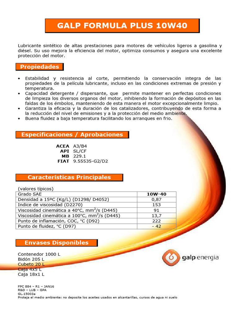 Galp Formula Plus 10W40 | PDF