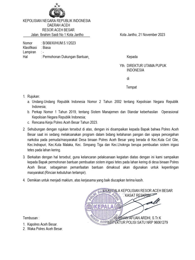 Surat Permohonan Sumur Bor-1 | PDF