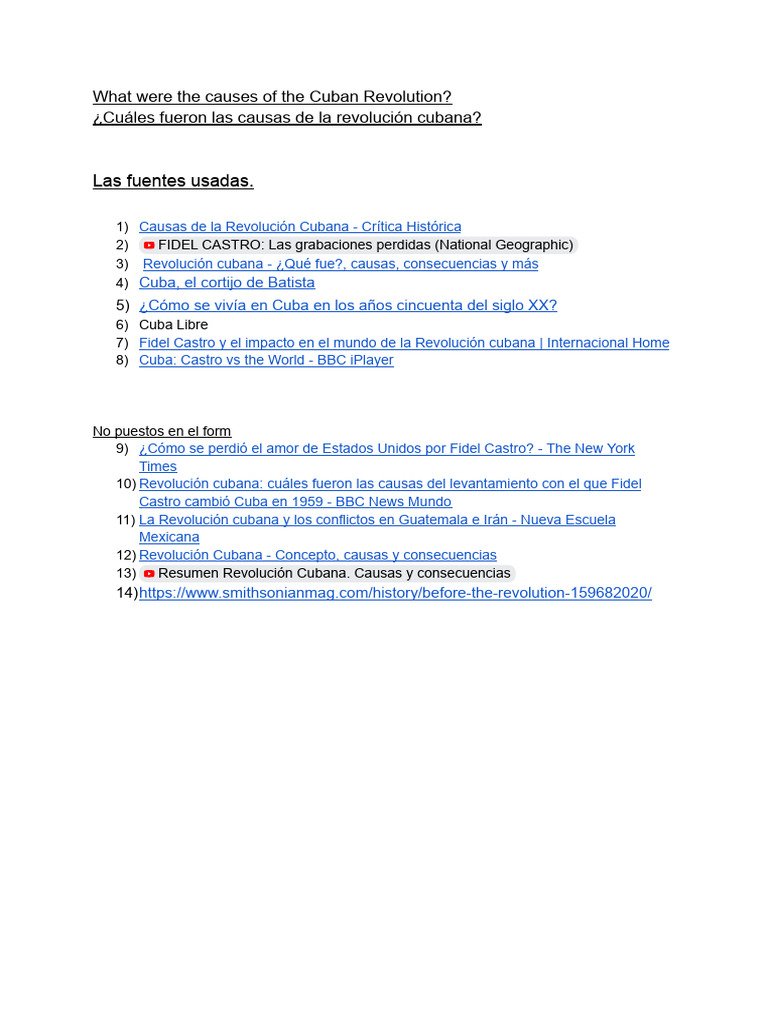 AQA A-Level Spanish What Were The Causes of The Cuban Revolution - IRP ...