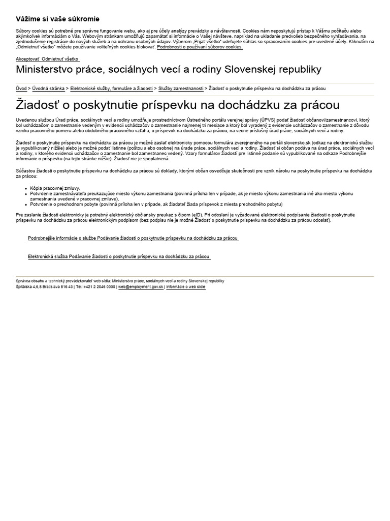Ziadost o Poskytnutie Prispevku Na Dochadzku Za Pracou | PDF