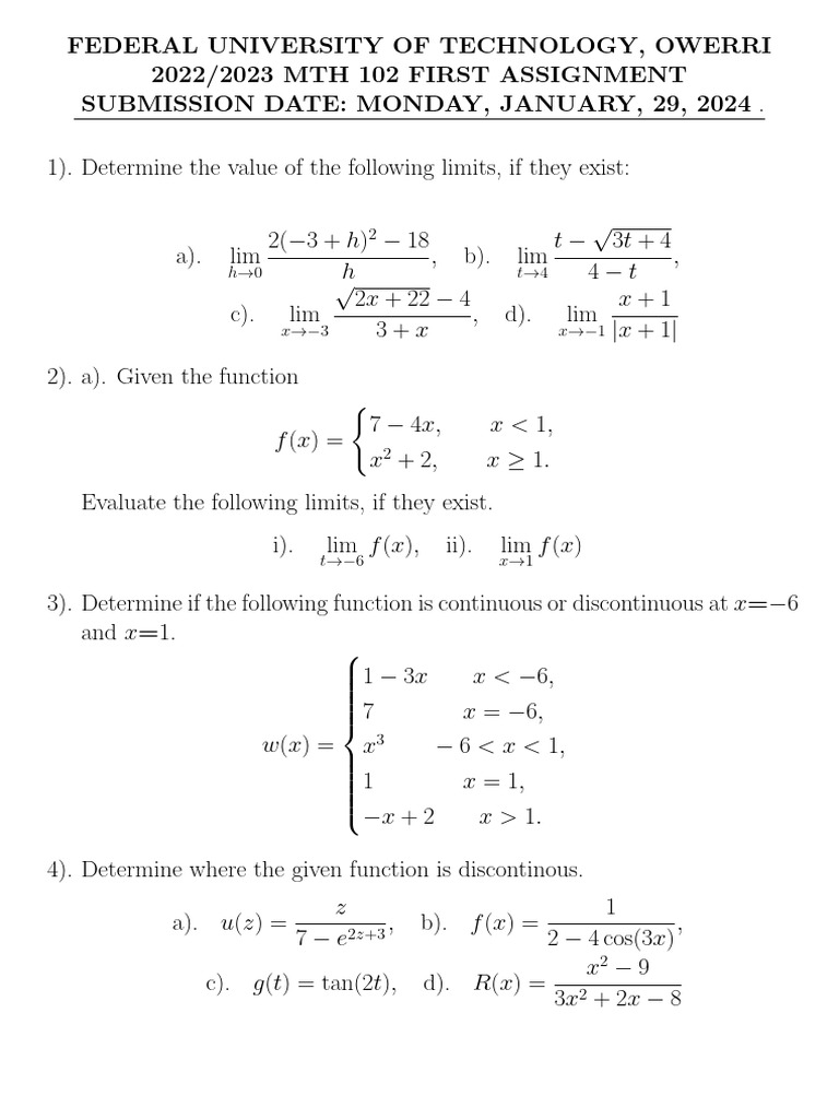 2022-2023 MTH 102 Assignment (First) | PDF | Teaching Methods & Materials