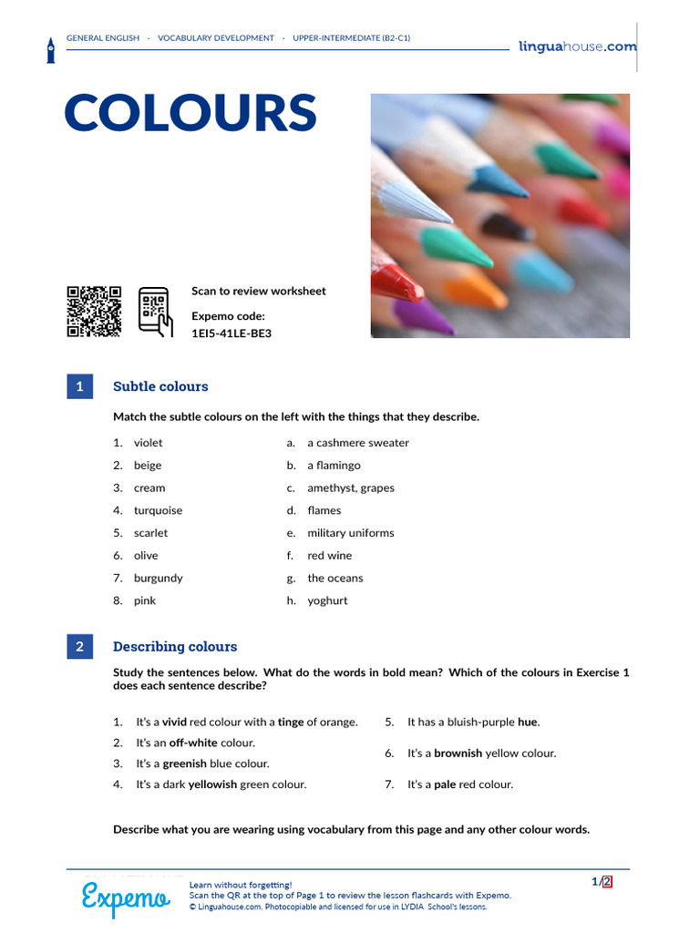 Colours British English Teacher B2 C1 | PDF | Color | Artistic Techniques