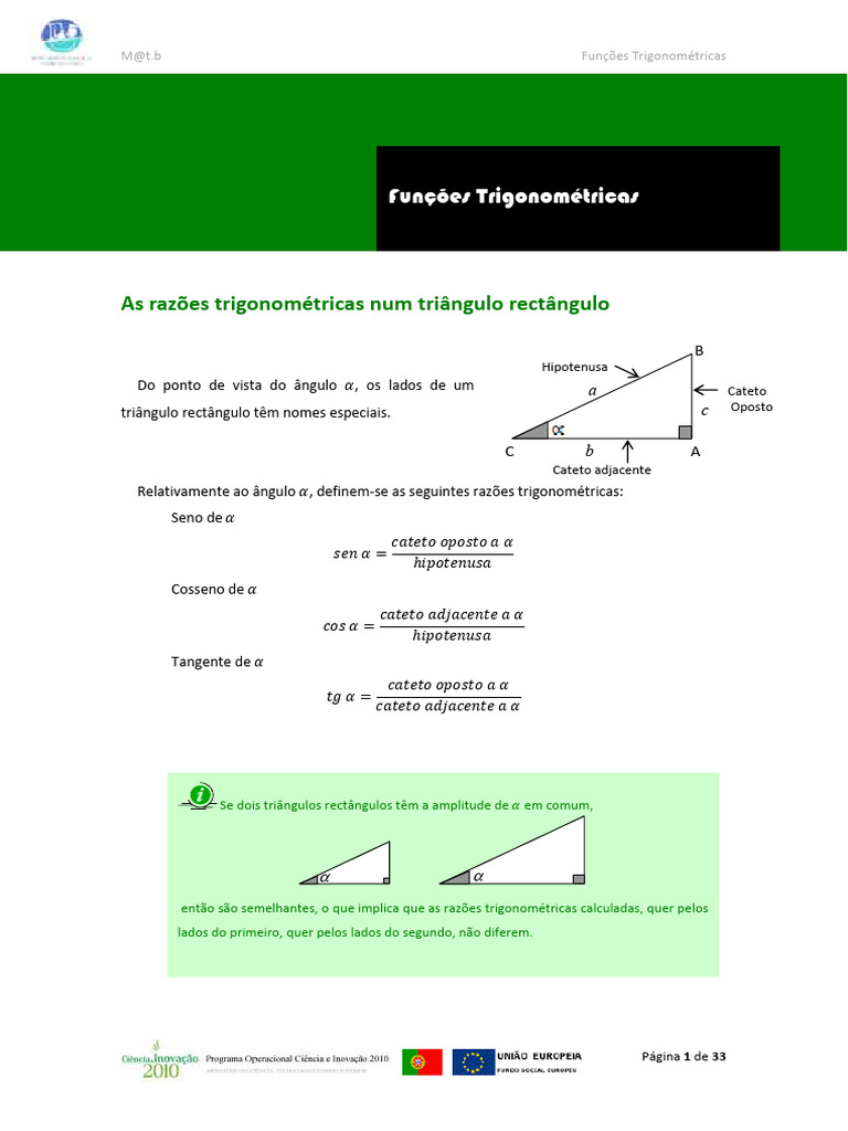 Guião_Tema5_Funções trigonométricas v2 | PDF | Trigonometria | Círculo