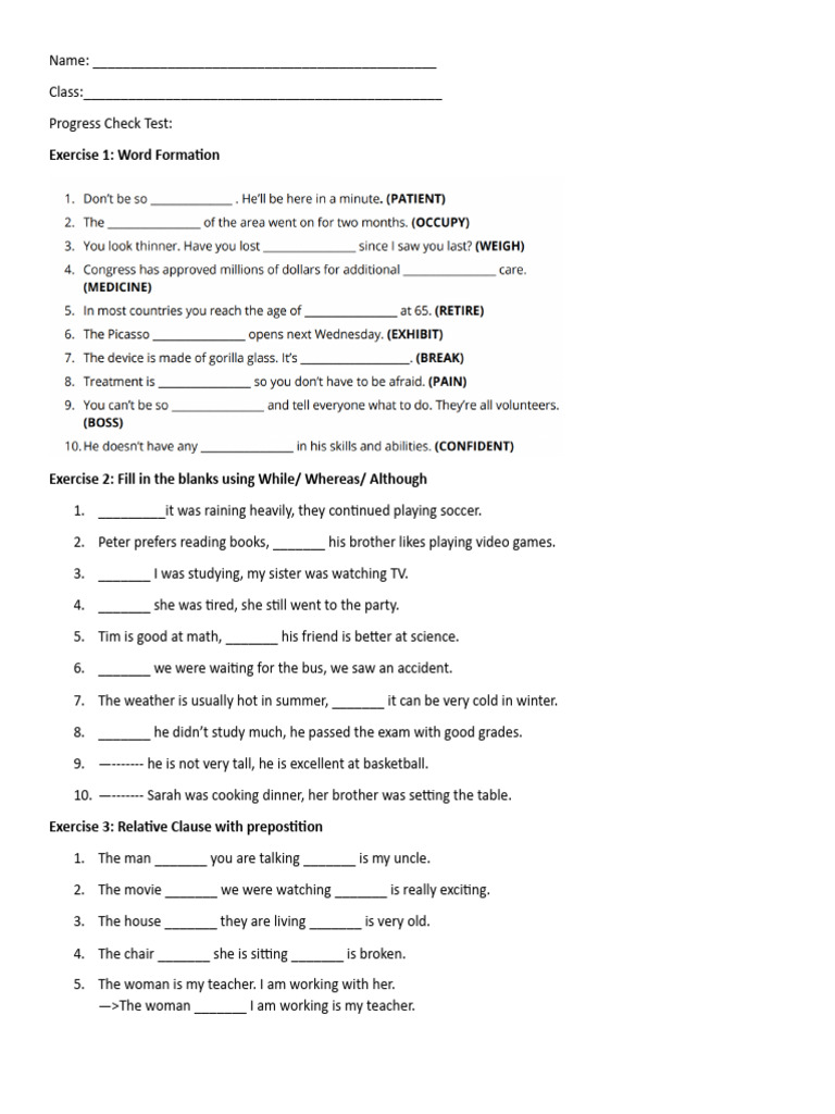 Handout - Progress Check Test | PDF