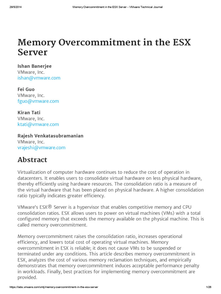 Memory Overcommitment in The ESX Server - VMware Technical Journal | PDF | Virtual Machine | Hyper V