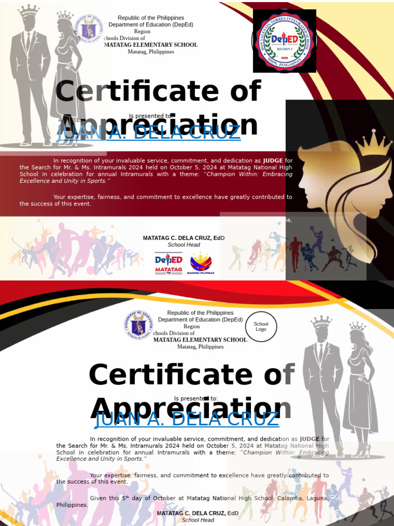 Certificate For Judges (Search For MR.& Miss Intrams) | PDF | Philippines