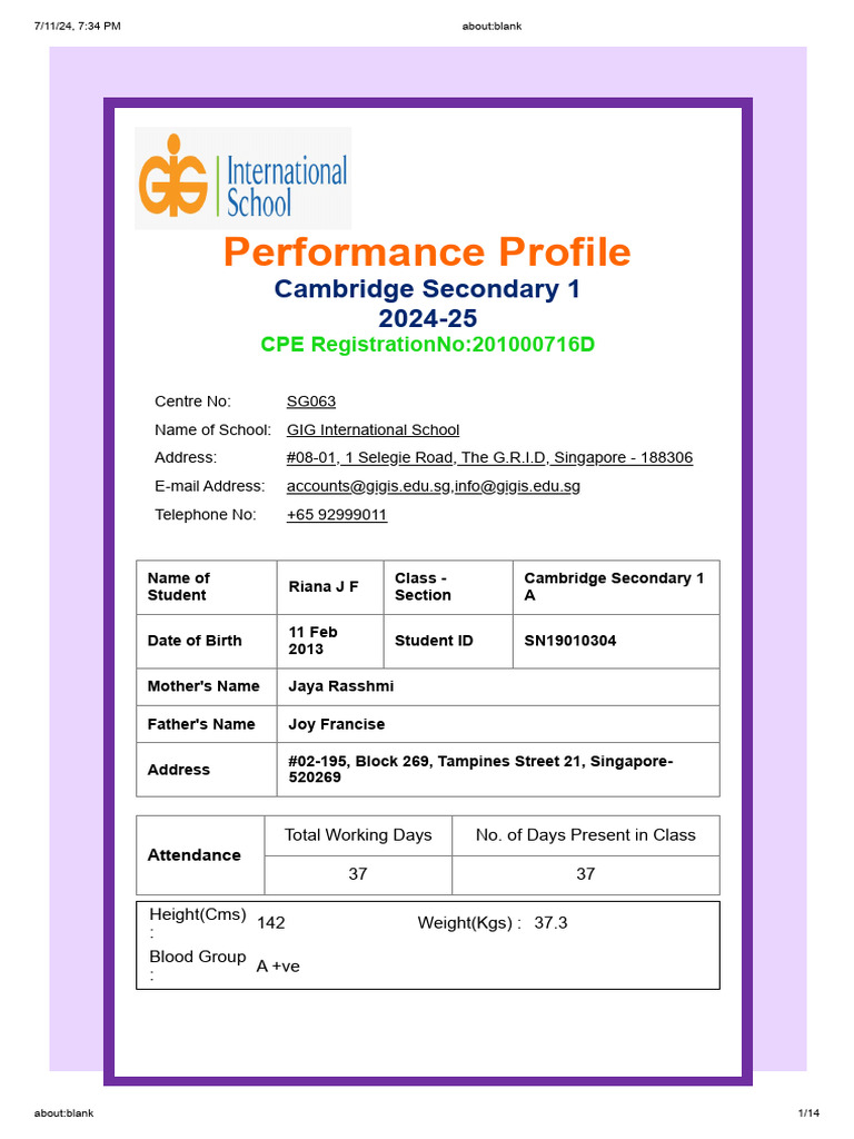 Performance Profile FA1 2024 | PDF | Mathematics | Science