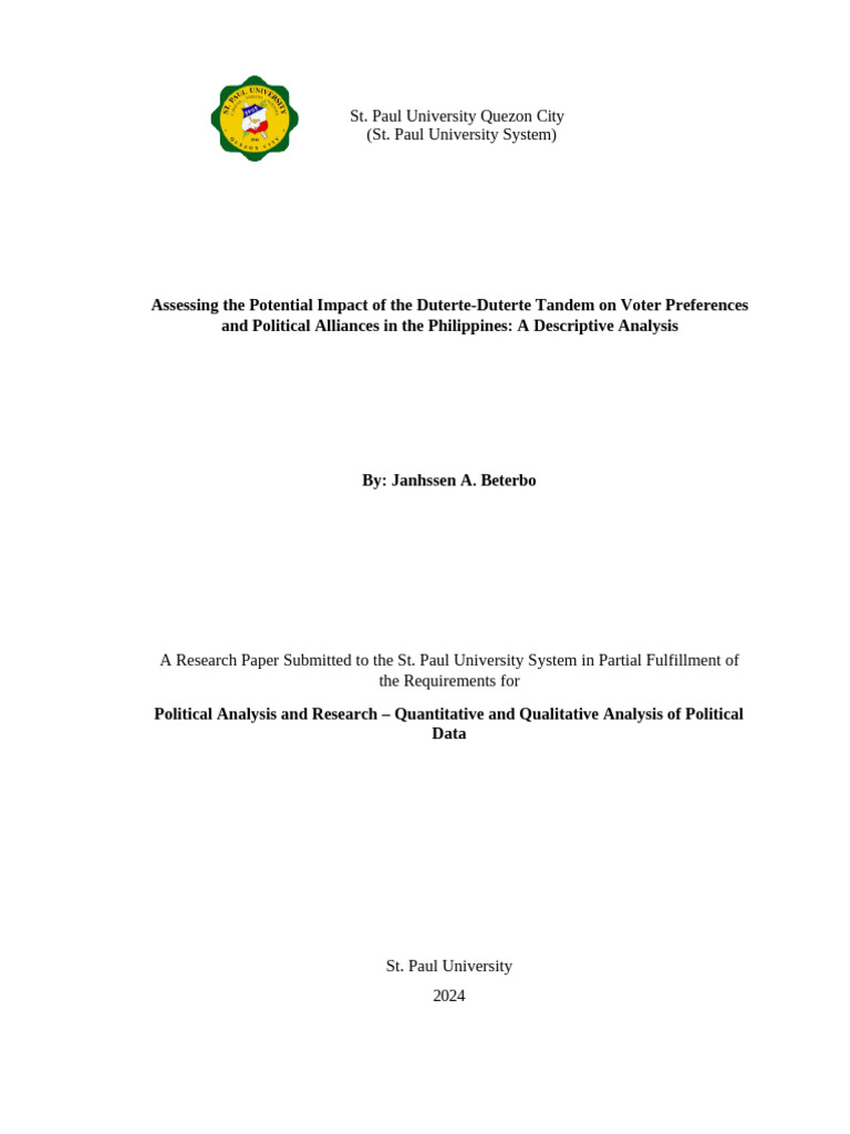 Beterbo - Research Paper Final2 | PDF | Survey Methodology | Political Parties