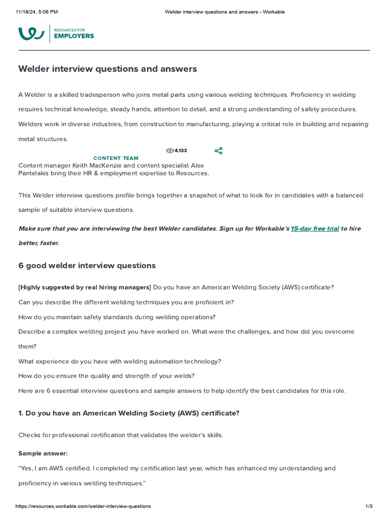 Welder Interview Questions and Answers | PDF | Welding | Construction