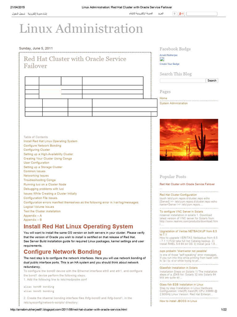 Linux Administration - Red Hat Cluster With Oracle Service Failover | PDF | Computer Cluster ...