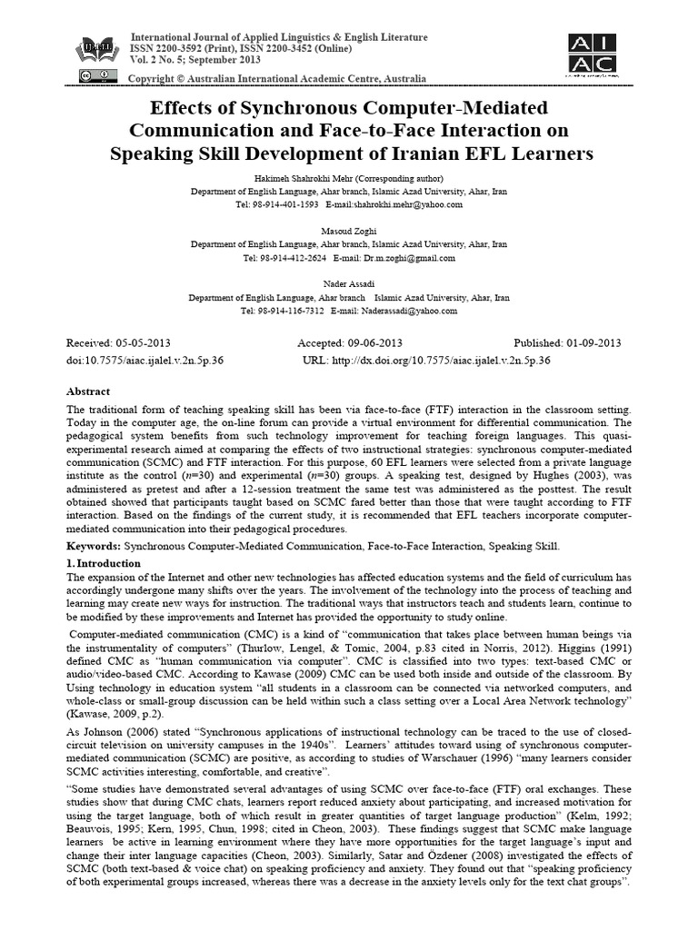 4.13. Effects of Synchronous Computer-Mediated Communication and Face-to-Face Interaction On ...
