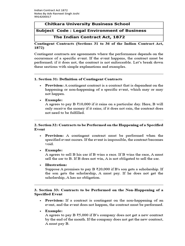 Contingent Contracts 31 To 36 | PDF | Private Law | Contract Law