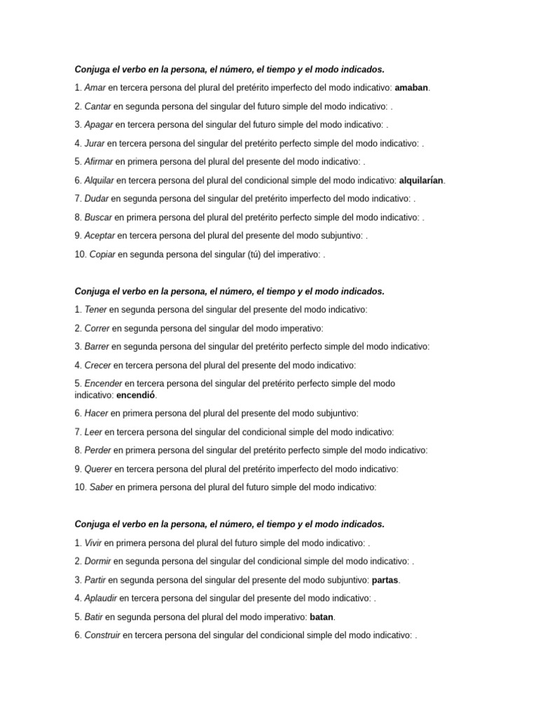 Conjuga El Verbo en La Persona | PDF | Tipología Lingüística ...