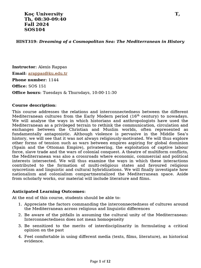 Rappas HIST319 Syllabus Fall 2024 | PDF | Plagiarism