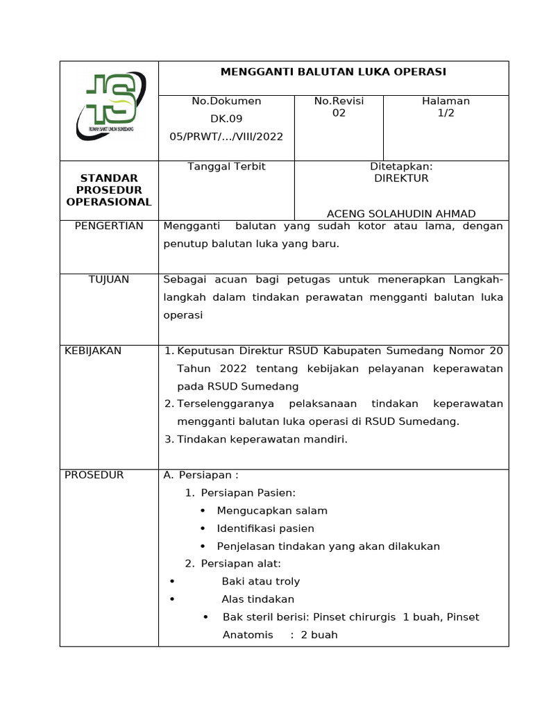Prosedur Ganti Balutan Luka Operasi | PDF