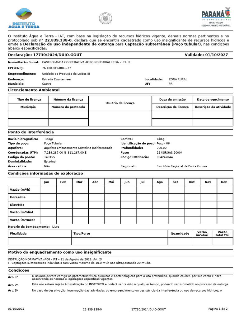 Declaracao 17730 2024 Duio-Gout | PDF | Ambiente | Hidrologia