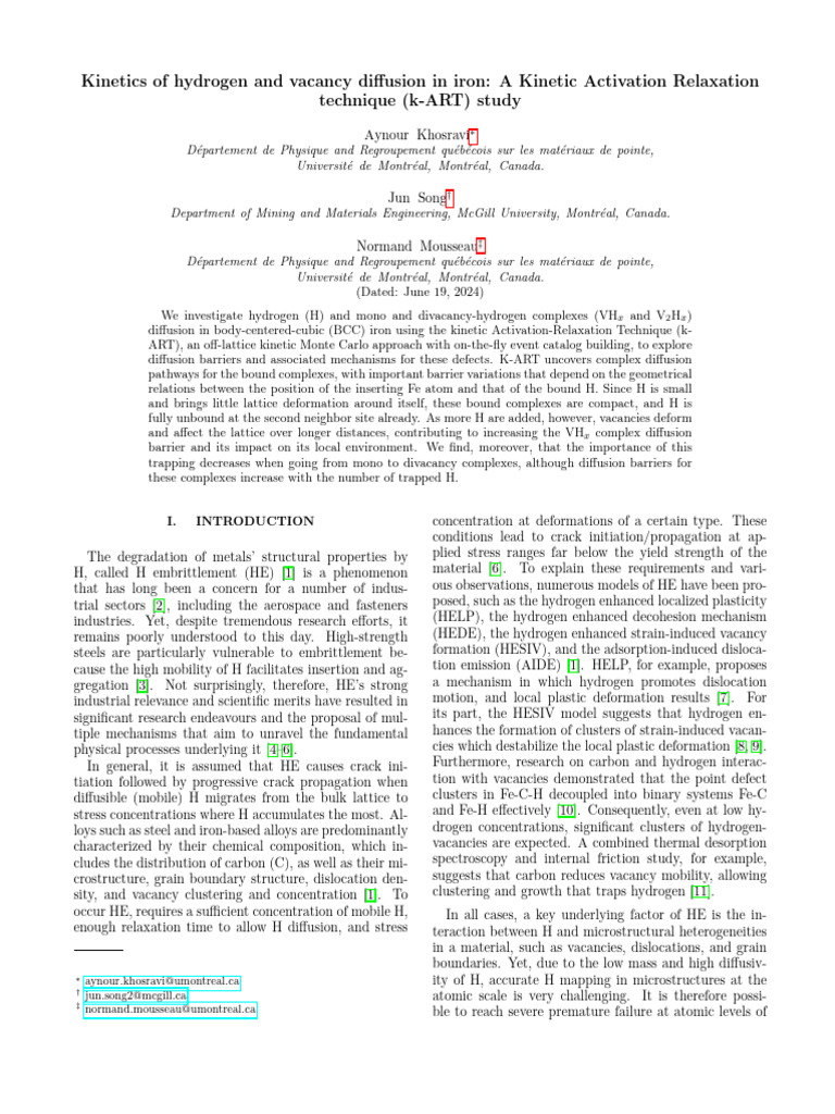 Hydrogen Diffusion in Iron | PDF | Fracture | Dislocation