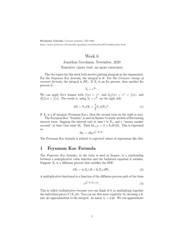 Feynman Kac and Girsanov Theorems | PDF | Expected Value | Measure Theory