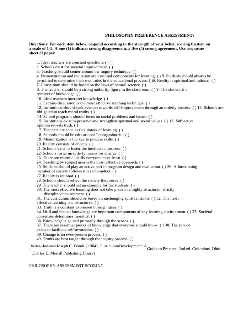 Philosophy Preference Assessment Guide | PDF | Knowledge | Truth