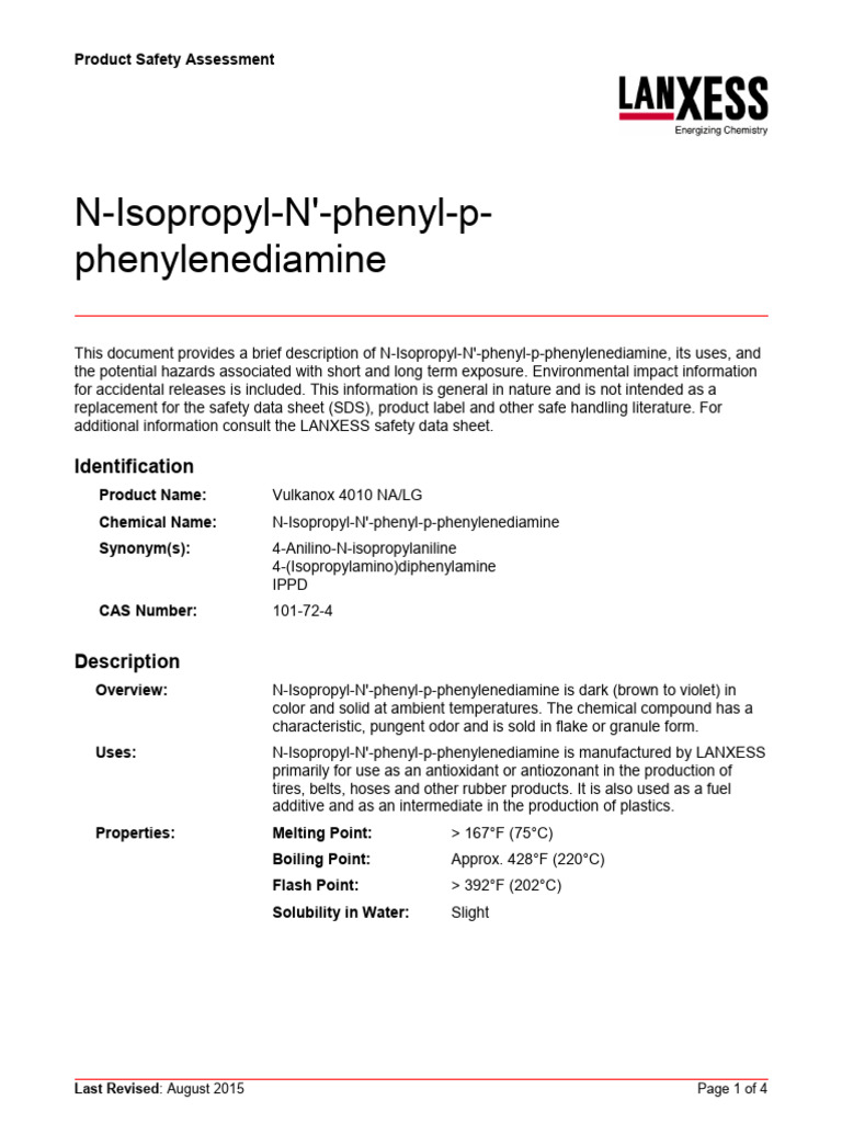 N Isopropyl N Phenyl P Phenylenediamine | PDF | Toxicity | Allergy
