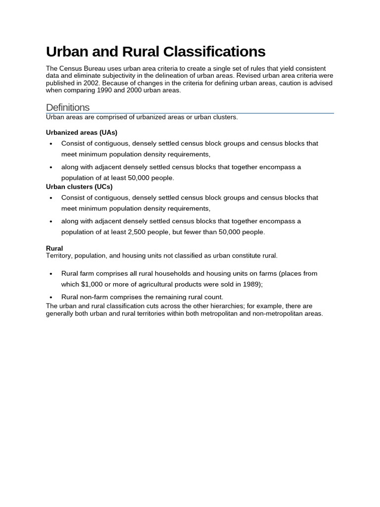 Urban and Rural Classifications | PDF