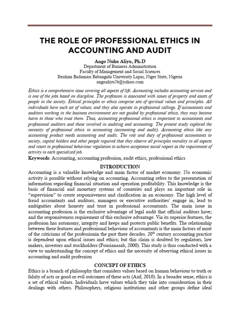 The Role of Professional Ethics in Accounting and Audit | PDF ...