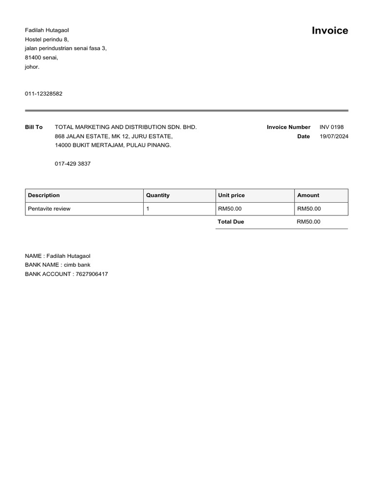 Invoice INV 0198 | PDF