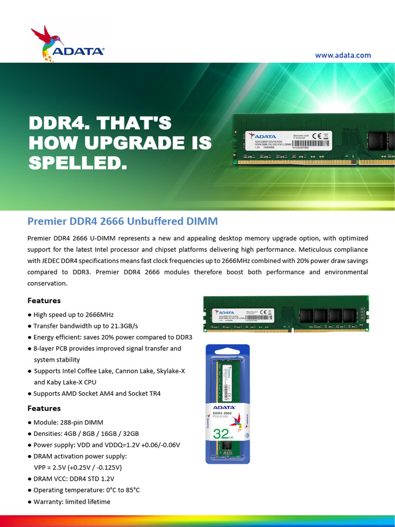 Premier ddr4 2666 U Dimm v2 | PDF | Integrated Circuit | Computer Science