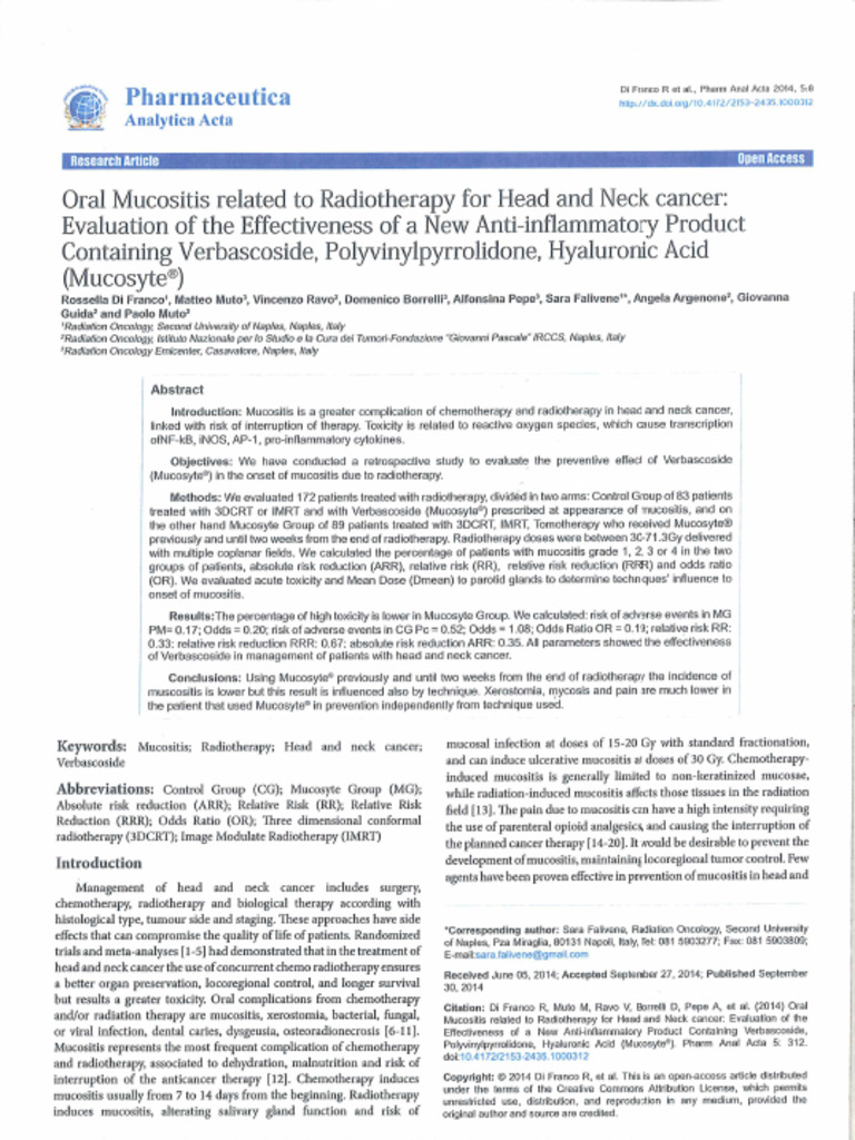 Oral Mucositis Related To Radiotherapy | PDF