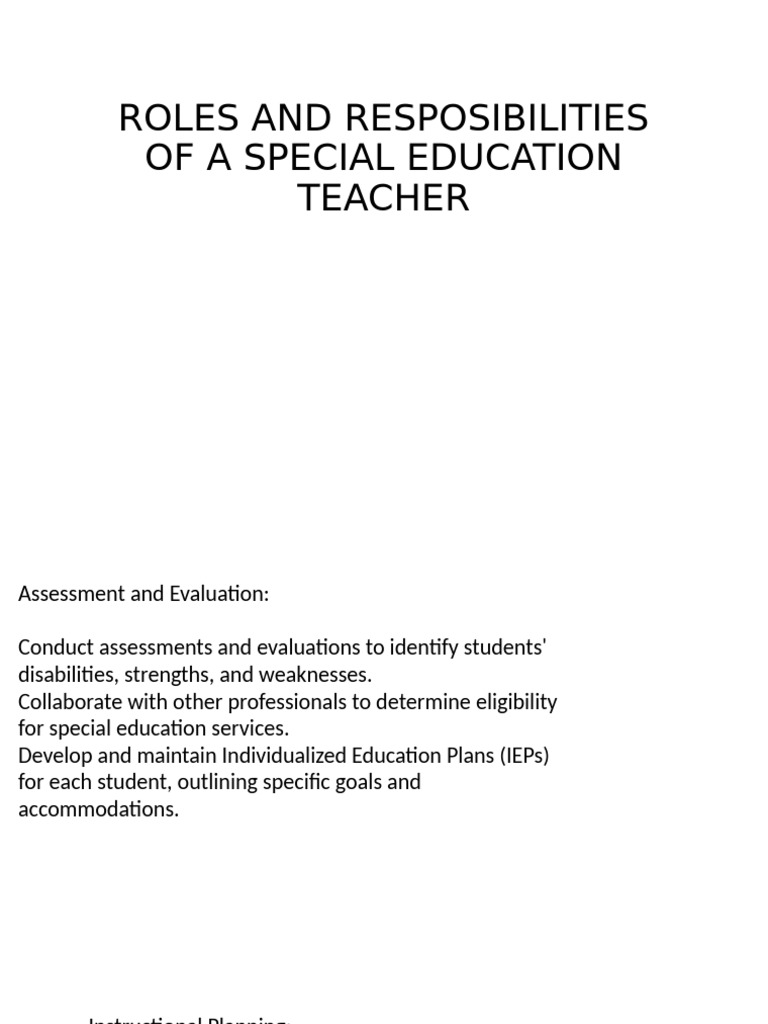Special Education Teacher Responsibilities | PDF | Individualized ...