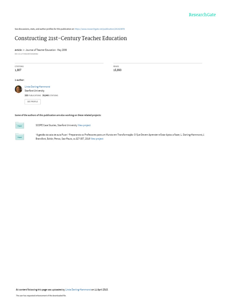 Darling-Hammond, L. 2006. Constructing 21st-Century Teacher Education ...