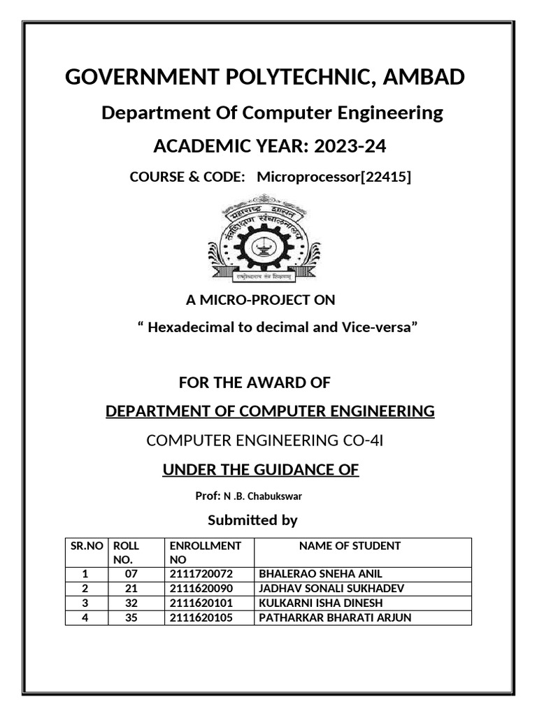 Mic Microproject Pdf Computer Architecture Computing 