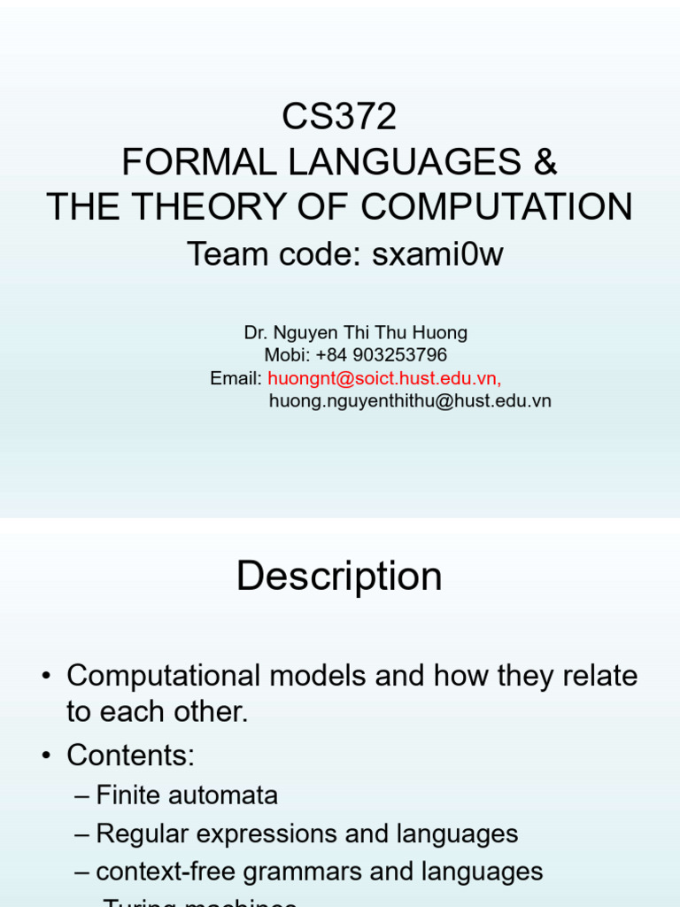 CS372 Formal Languages & The Theory of Computation | PDF | Automata Theory | Theory Of Computation