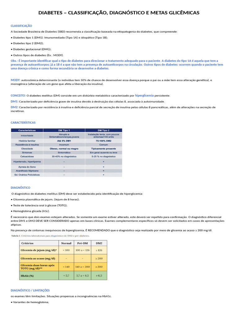 Diabetes Classificação, Diagnóstico e Metas Glicêmicas | PDF | Diabetes ...