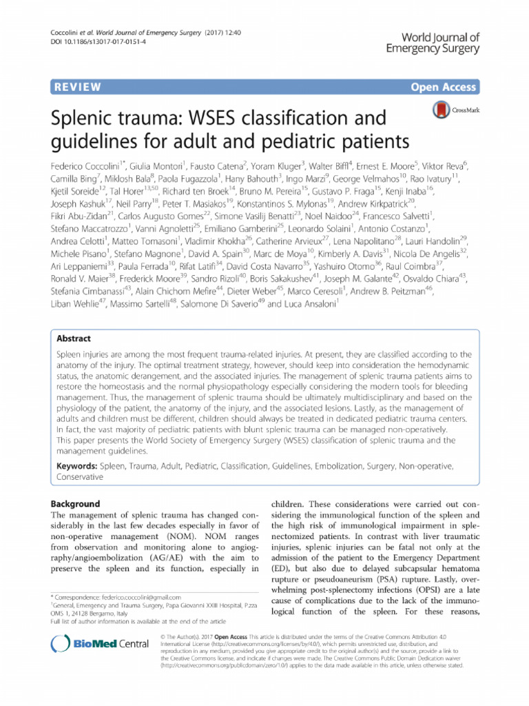 2017 - WSES Guidelines Splenic Trauma | PDF