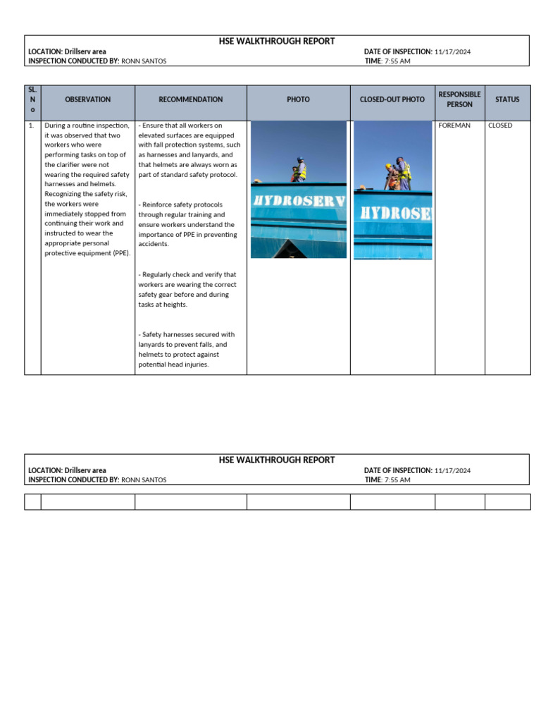 HSE Walkthrough Report | PDF