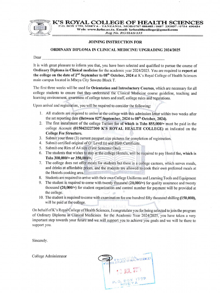 Joining Instruction Clinical Medicine 2024 2025 | PDF