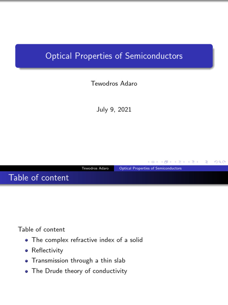 Optical Properties of Semiconductors: Tewodros Adaro | PDF ...