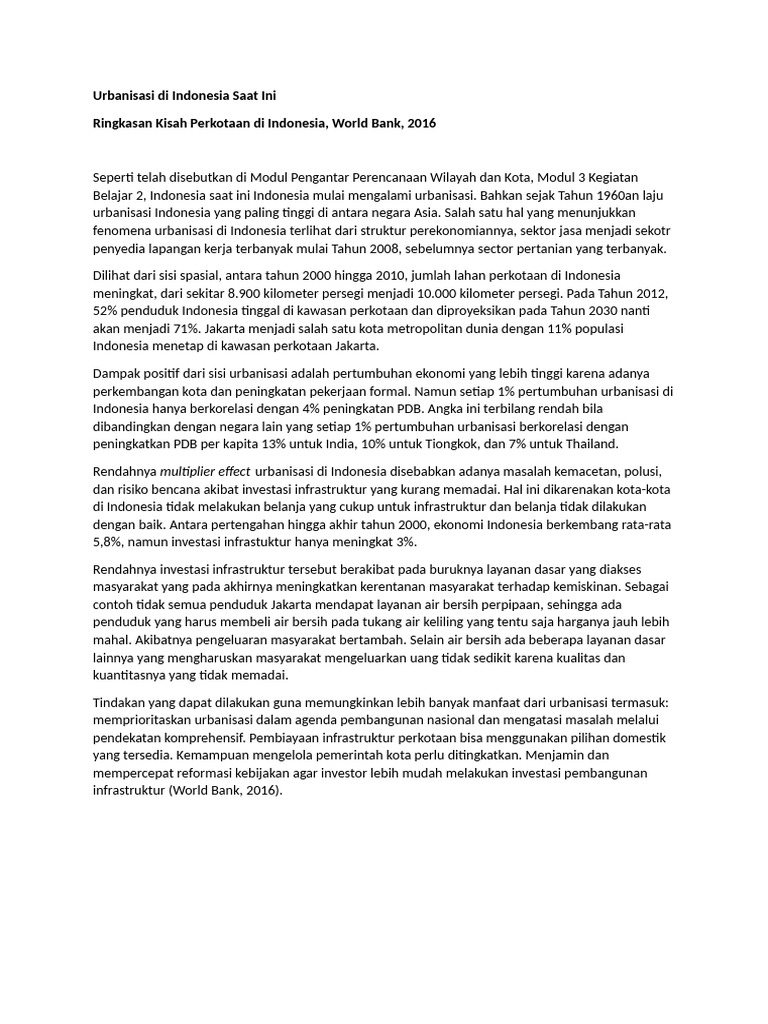 Urbanisasi di Indonesia Saat Ini | PDF