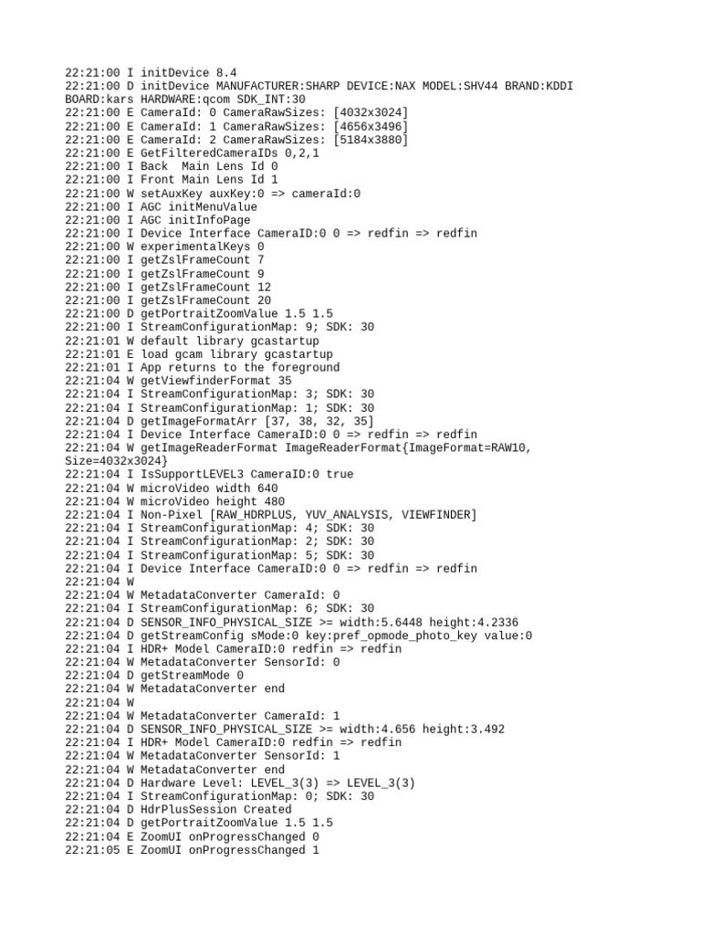 Camera Initialization Log Analysis | PDF | Computing