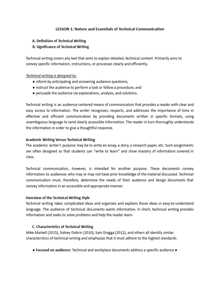 Lesson 1 - Technical Writing | PDF | Technical Communication | Information
